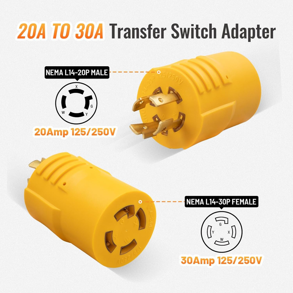 20Amp to 30Amp Generator Adapter NEMA L14-20P to L14-30R 4 Prong ...