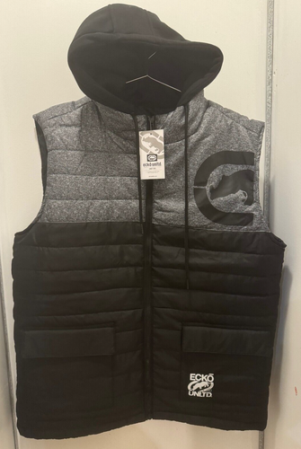 ECKO UNLTD VEST MEN'S BLACK GREY WITH HOOD ZIP UP NWT MSRP $50.00 90's ...