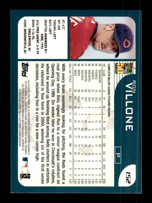 RON VILLONE SIGNED 2001 TOPPS #152 - ON-CARD AUTOGRAPH - CINCINNATI ...