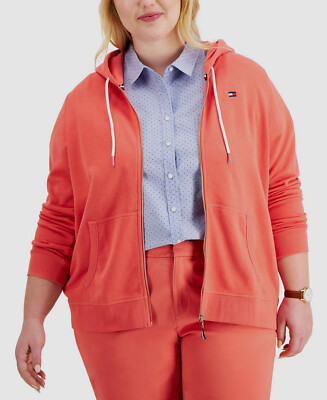 $80 Tommy Hilfiger Women's Red Zip-Front Hoodie Sweater Plus Size 1X | eBay