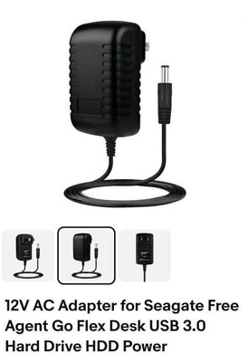 12V AC Adapter for Seagate Free Agent Go Flex Desk USB 3.0 Hard Drive ...