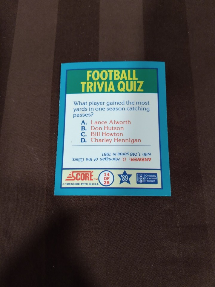 1989 Score Football Trivia Quiz Inserts Houston Oilers #14 small | eBay