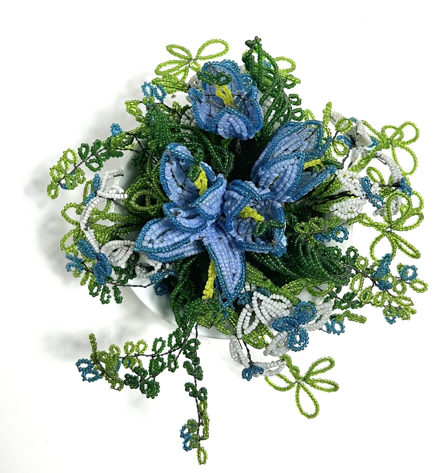 Vintage Beaded Flowers French Seed Bead Arrangement Multi Flower Stems ...