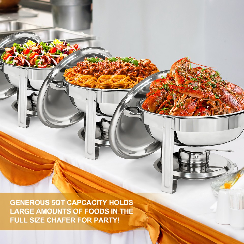 5Qt Round Stainless Steel Chafer Chafing Dish Buffet Sets Food Warmer ...