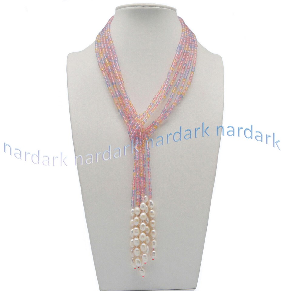 3 Strands Natural 4mm Gemstone Round Beads 7-8mm White Pearl Scarf ...