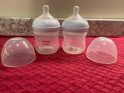 Two Philips Avent Bottles 4oz, Plastic, Size 2 Nipple, Baby Feeding ...