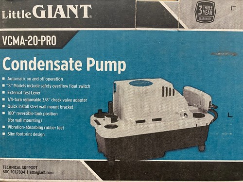 VCMA-20ULS-PRO B87-870 LittleGIANT Condensate Pump 554631 VCMA-20-PRO ...