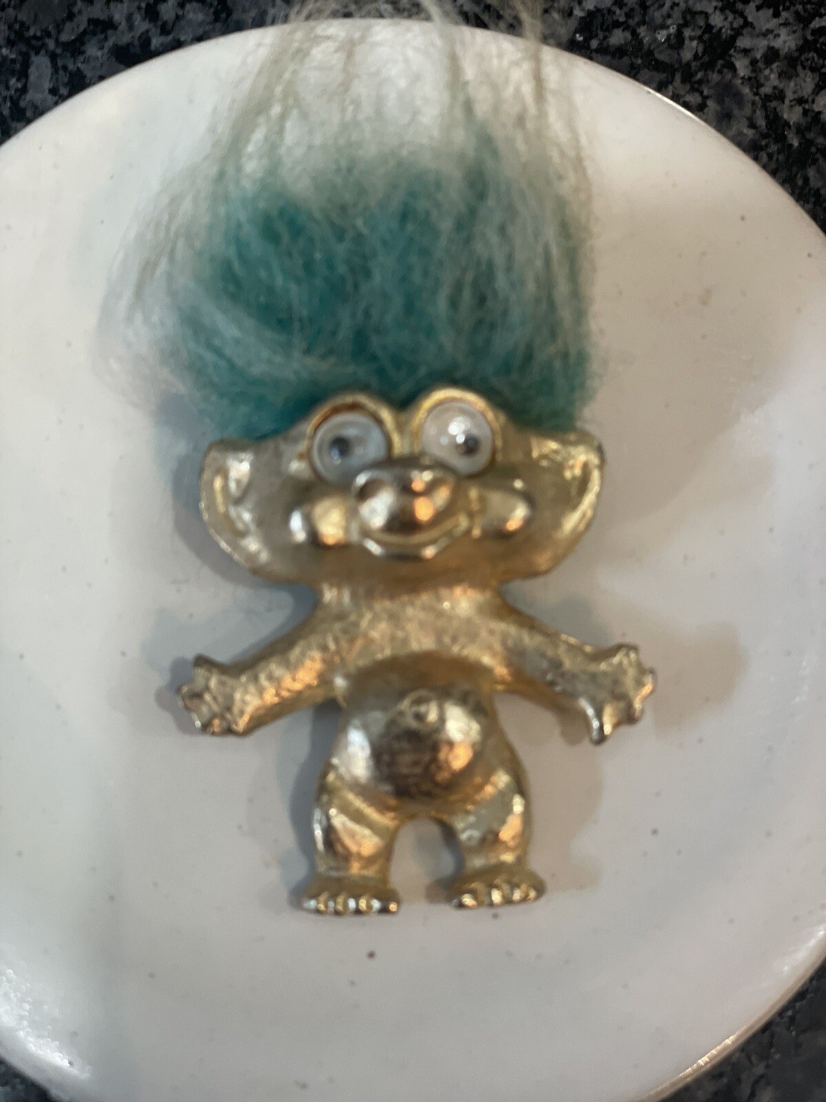 Rare Vintage 1963 Pan Gold Tone Troll Turqouise Hair … - Gem