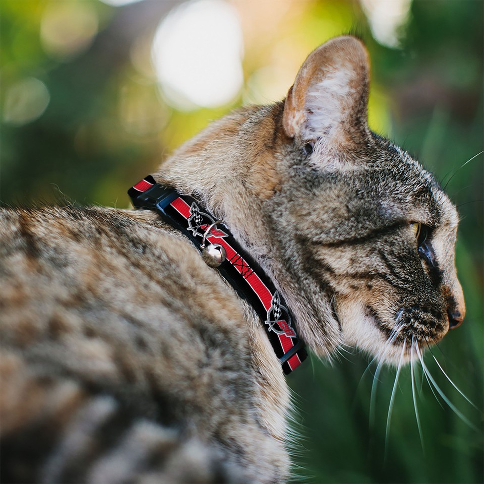 Cat Collar Breakaway with Bell CORVETTE C5 Logo/Stripe Black/White/R ...