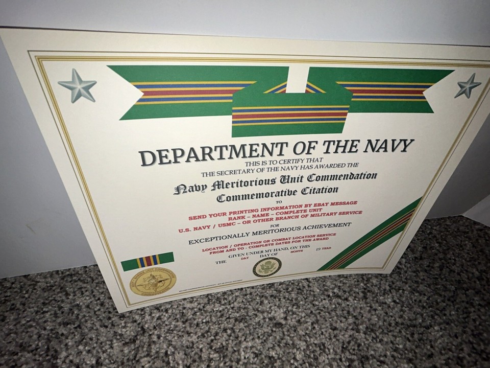 NAVY MERITORIOUS UNIT COMMENDATION COMMEMORATIVE CERTIFICATE ~ T-2 / W ...