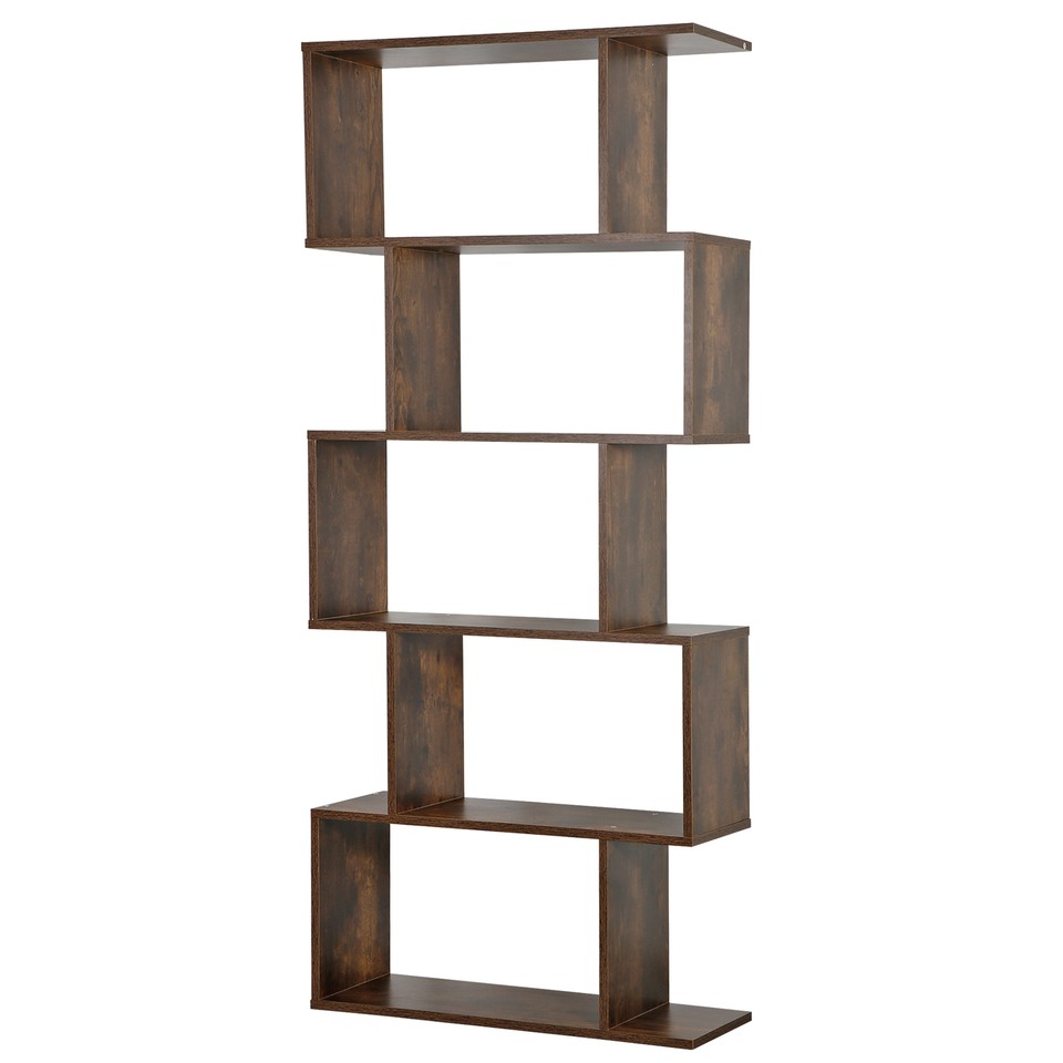 2×5-Tier Bookshelf Wood Geometric Bookcase Freestanding S-Shaped ...