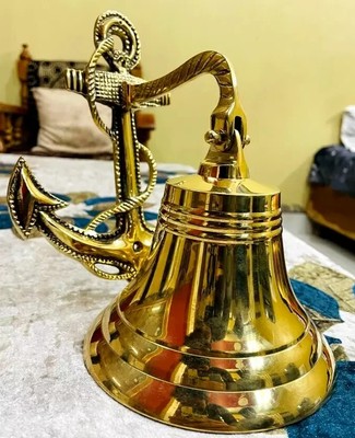 Brass Bell Wall Hanging Ship Bell 10" Brass Anchor Boat Decor Nautical ...