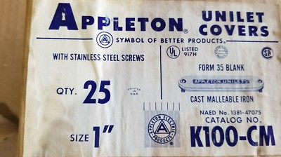K100CM APPLETON 1" MALLEABLE CONDULET COVERS CASE OF 100. | eBay