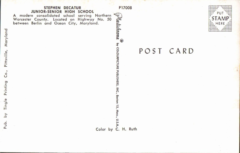 Postcard Chrome Stephen Decatur High School MD PC493 | eBay