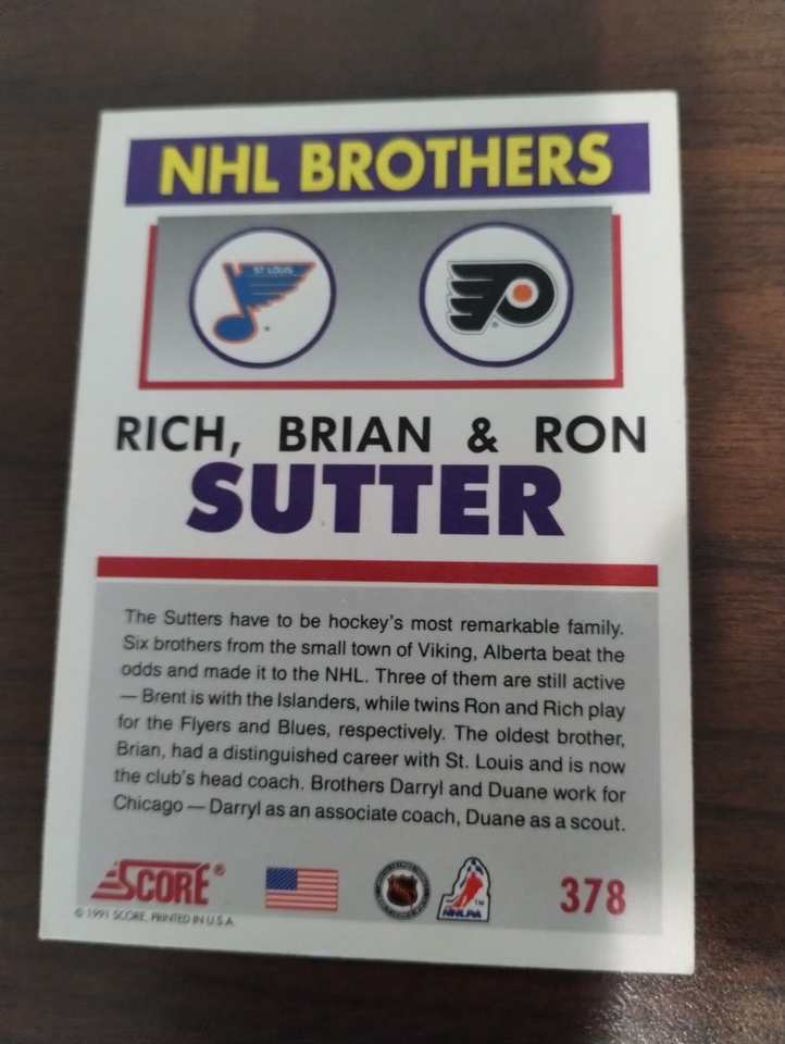 1991 Score Hockey Card #378 Rich Brian Ron Sutter NHL Brothers | eBay
