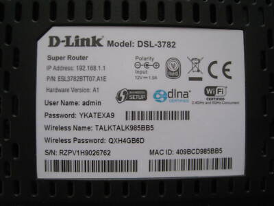 TALK TALK SUPER ROUTER MOD DSL-3782 | eBay UK
