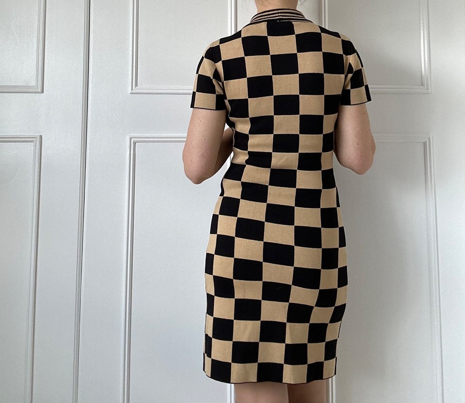 New WO Tags Oasis Beige And Back Chequered Board Zip Up Dress Size S ...