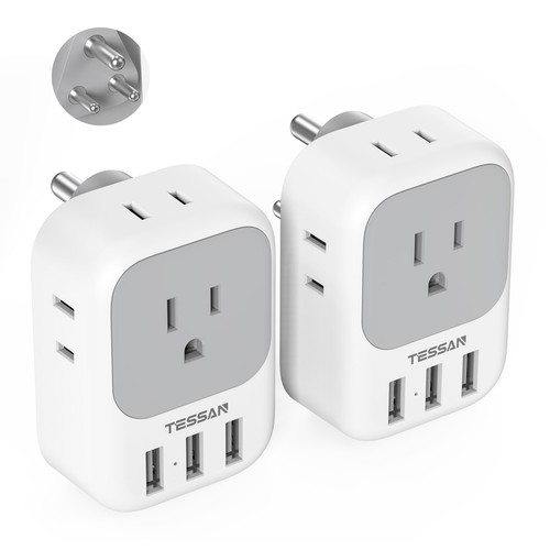 US to India Plug Adapter 2 Pack, TESSAN Type D Power Adapter with 4 AC ...