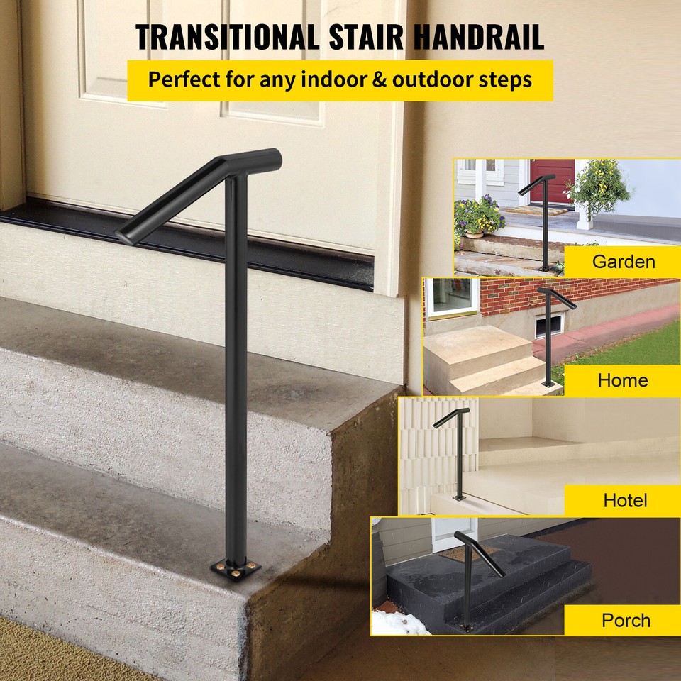 2-Step Handrail Single Post Handrail Round Metal Handrail for Stairs ...