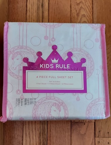 Kids Rule Unicorns 4 piece Full Sheet Set Kids New in Package Pink ...