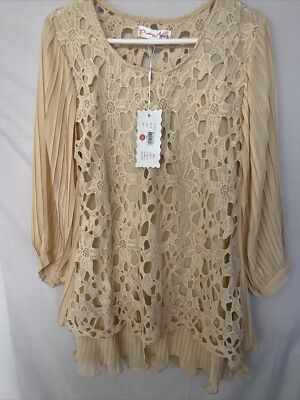 Pretty Angel Tunic Women's Medium Layered Chenille Embroidered Lace Top ...
