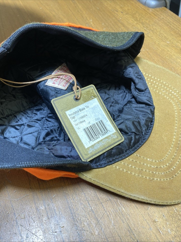 Filson Ball Cap Hat Insulated Blaze Tin Cloth XL Tuck Away Ear Flaps ...