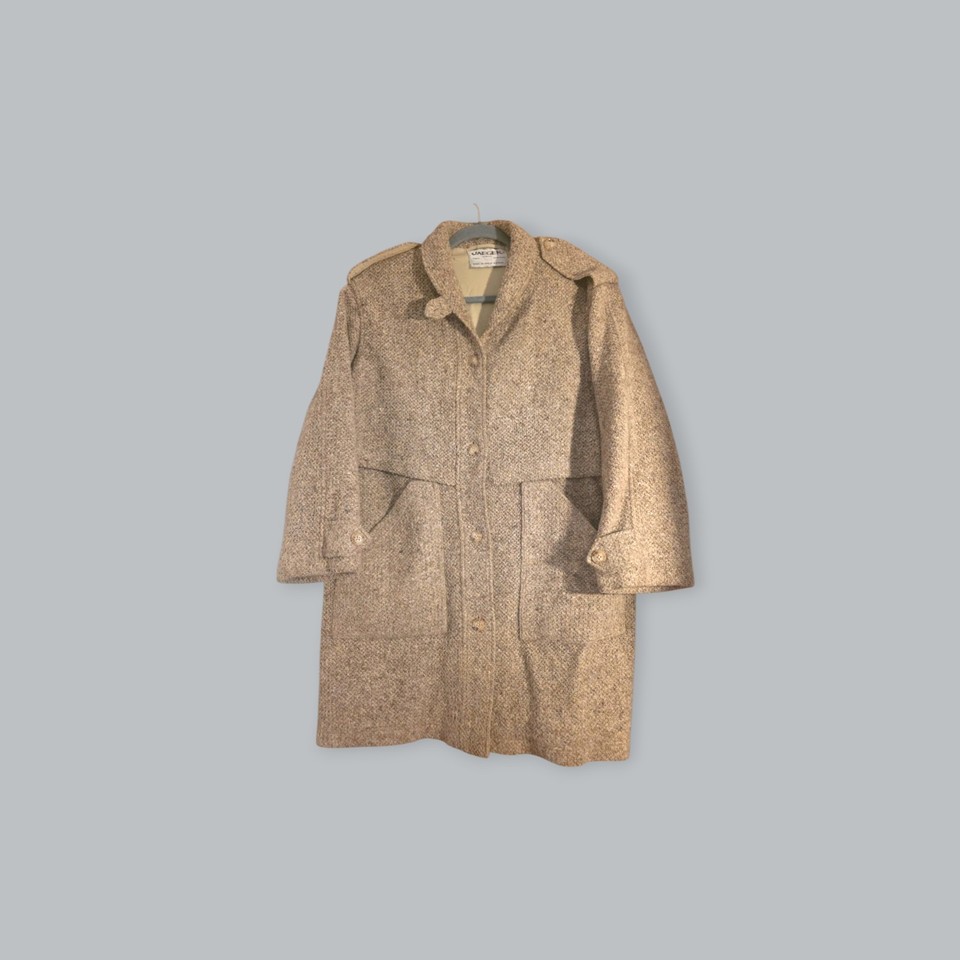 Jaeger Vintage Womens Wool Coat Size UK 14 Beige 3/4 Sleeves Very Good ...