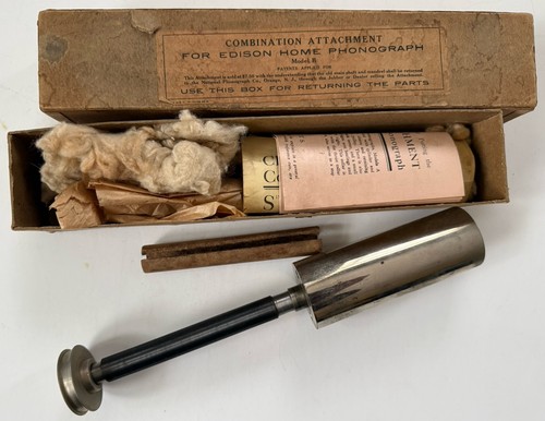 OLD Antique EDISON HOME PHONOGRAPH 2 Minute Mandrel w/ Attachment Box ...