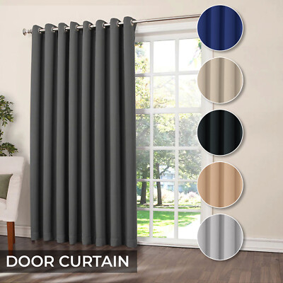 Blackout Eyelet Door Curtains Ready Made Thermal Ring Top Single ...
