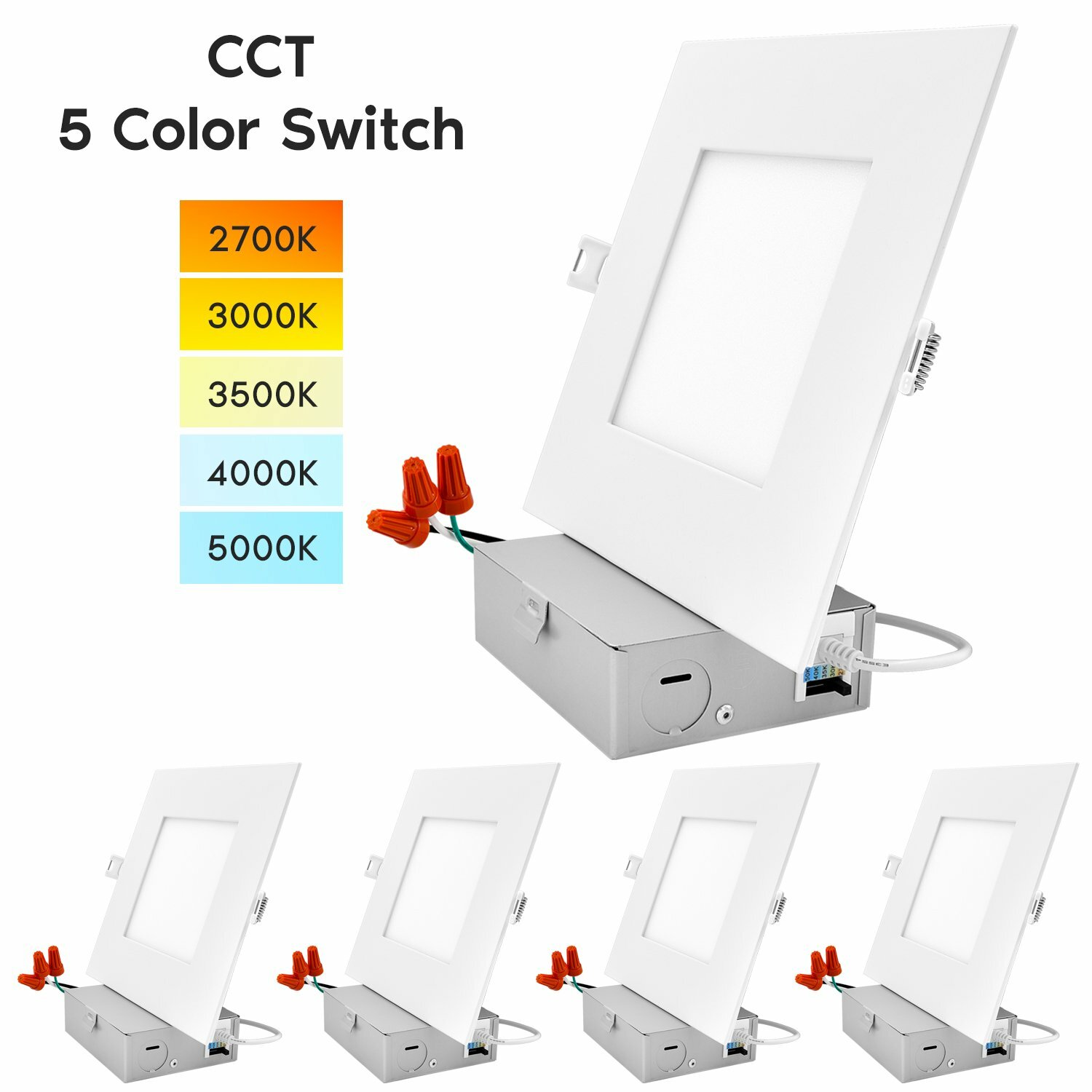 Luxrite 6 Inch Slim Square LED Downlight 5 Color Options 2700K-5000K ...