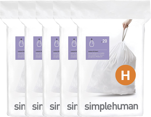 Simplehuman Code H 100 Count, Dispenser Pack Custom Fit Liners, Drawstring Trash | eBay
