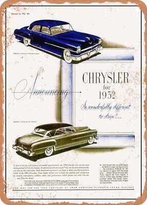 METAL SIGN - 1952 Chrysler Saratoga Sedan Windsor Deluxe Newport ...