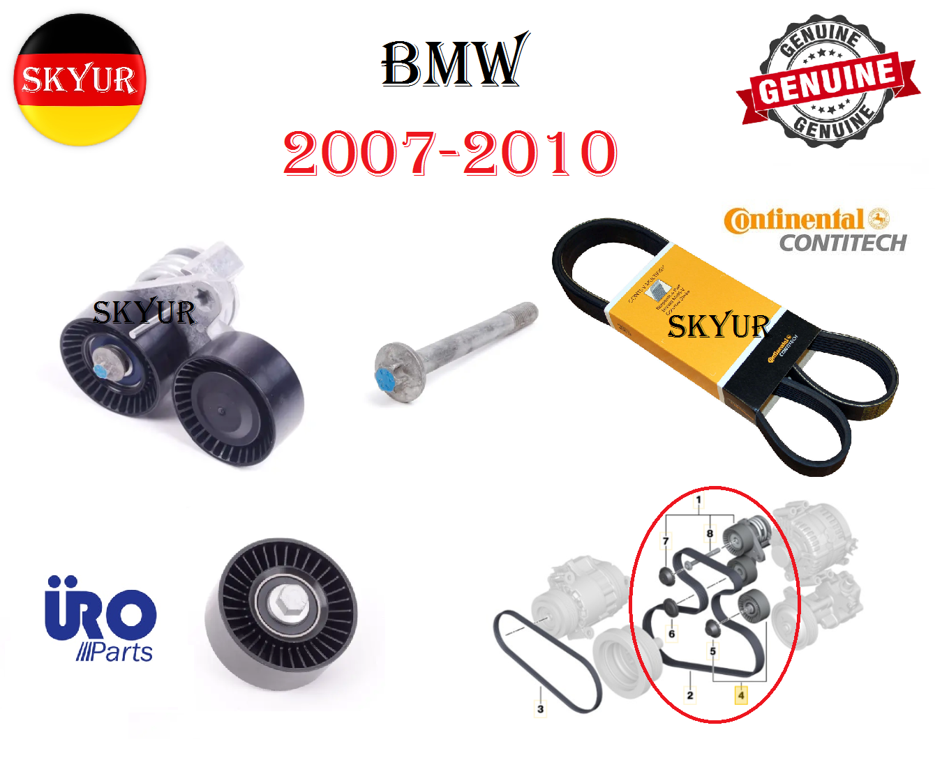 Engine Drive Belt, Belt Tensioner Assembly,Idler pulley & Bolt For 07 ...