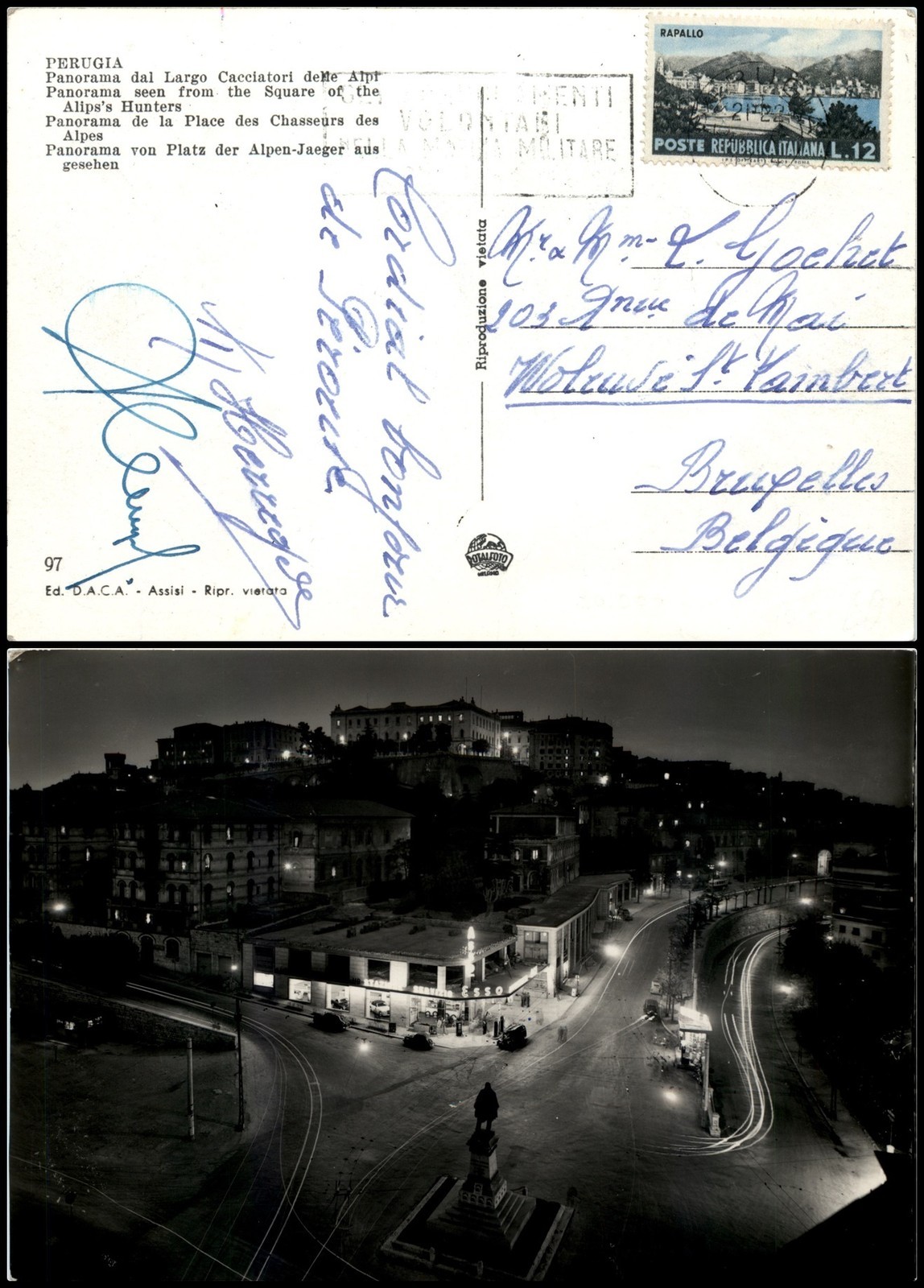 REPUBBLICA-Isolato 12 L Serie Turistica(728)-Cartolina Perugia x BELGIO ...