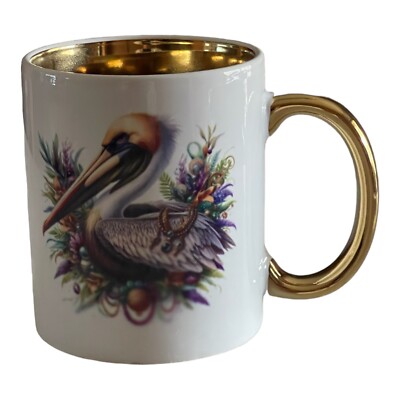 11oz Gold Rim Ceramic Coffee-Tea Mug/Cup~ Pelican~Mardi Gras~Beads~Fat ...