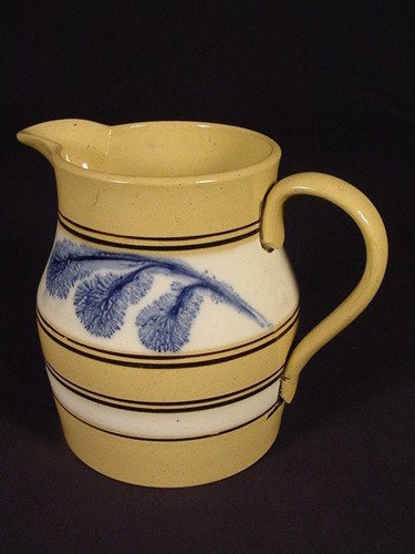 RARE 1800s 2 COLOR BLUE & BROWN MOCHA BANDED PITCHER MOCHAWARE YELLOW ...