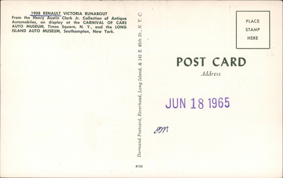 Renault Victoria Runabout New York vintage postcard s249 | eBay