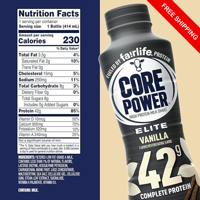 Core Power Elite Protein Shake, Vanilla| 42g 14oz Bottle 12 Pack|(Elite ...
