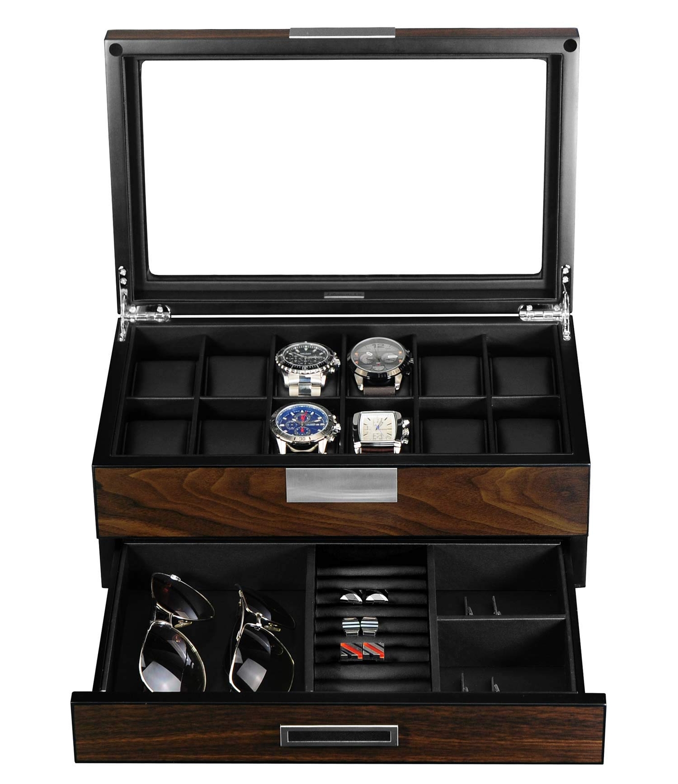 Wooden Watch Box for Men Watch Jewelry Box organizer with Valet Drawer ...