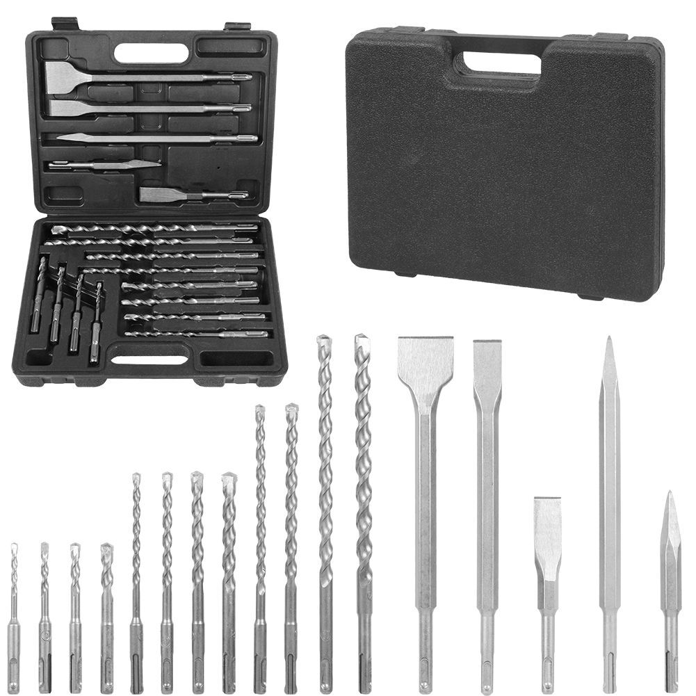 17Pcs SDS Plus Rotary Hammer Drill & Chisel Bit Set Masonry Concrete ...