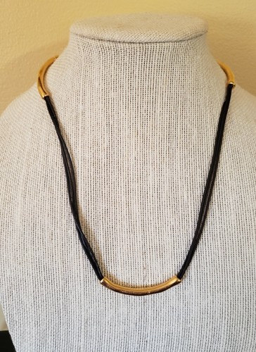 Uno de 50 Leather Gold Tone Stationary Bars Necklace Button Loop ...