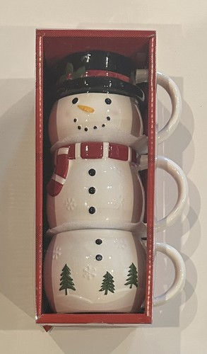Snowman Stacked Christmas Mugs - 3 Holiday Cup Set - BRAND NEW | eBay