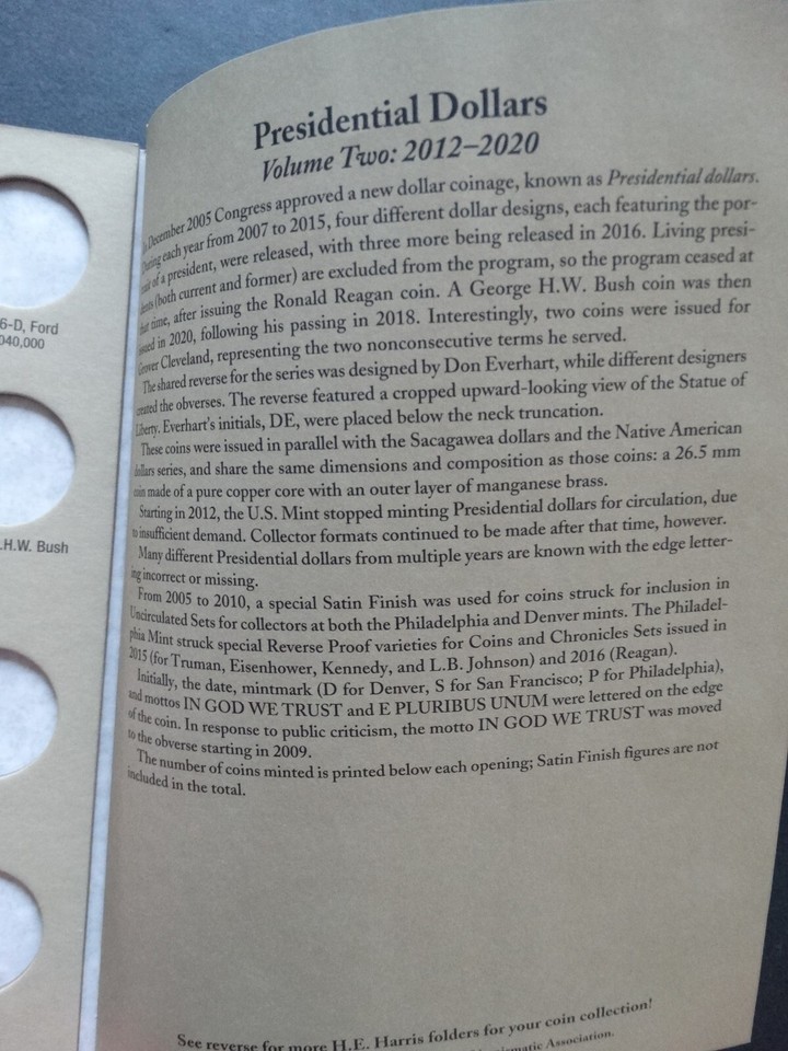 He Harris Presidential Dollar P&D Coin Folder #2 2012-2020 Album Book ...