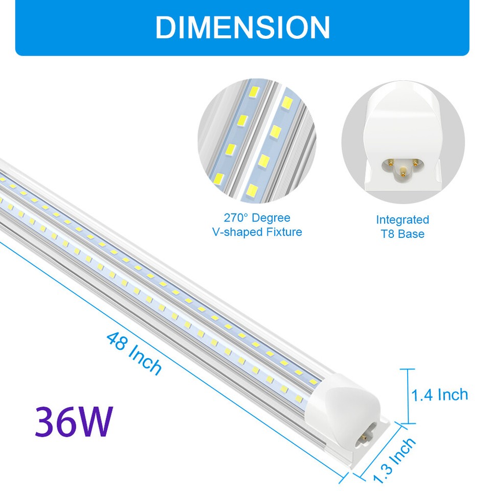 4Pcs 4FT LED Shop Light Fixture 36W 6500K Linkable T8 LED Tube Light ...