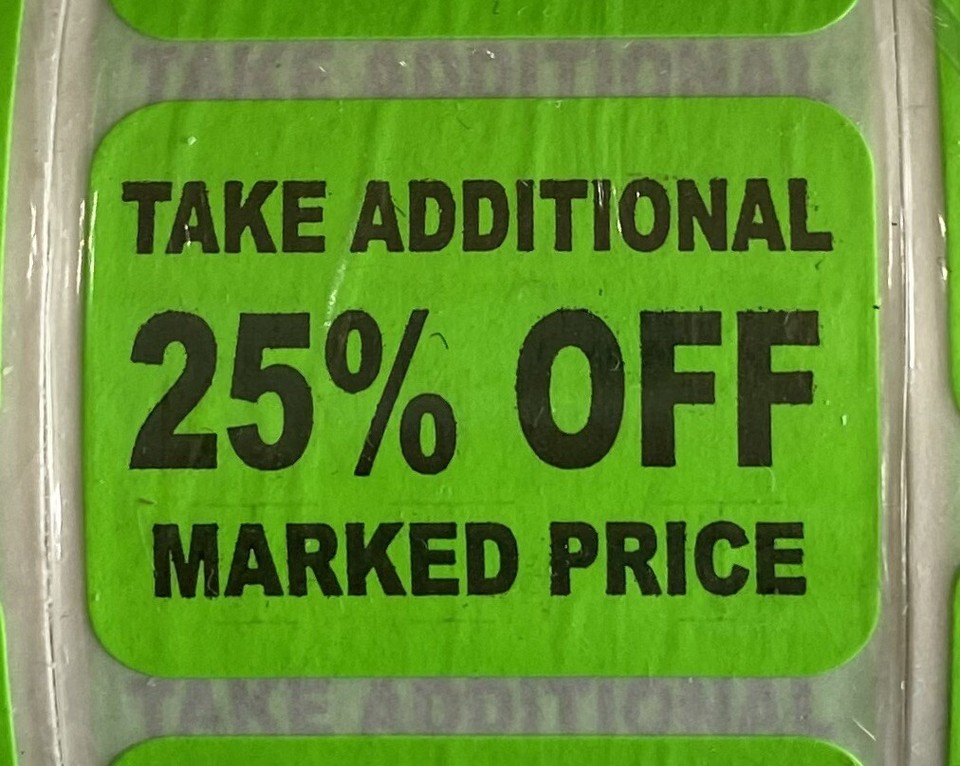 Mark Down Percent Off Sticker Adhesive 25% OFF Labels - 500 Lbls/Roll ...