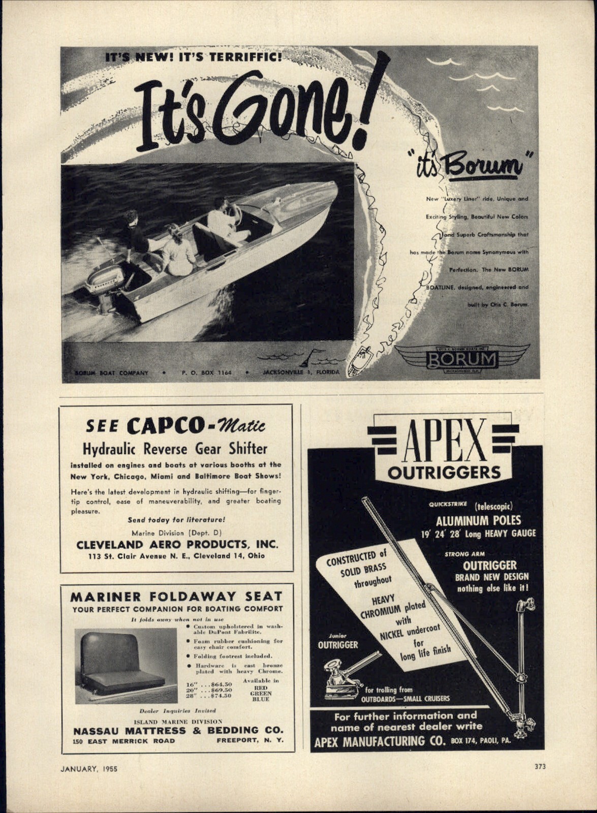 1955 PAPER AD Borum Boat Jafco Seamaster Cruiser 25' Pen Yan Aerodinghy ...
