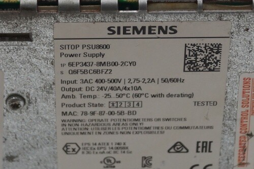 Siemens Sitop PSU8600 500Vac 24Vdc PLC Power Supply 6EP3437-8MB00-2CY0 ...