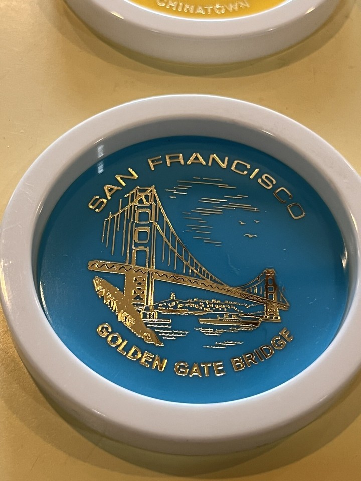 Four Plastic Gold Colored Golden Coaster Coasters Cable Car SAN ...