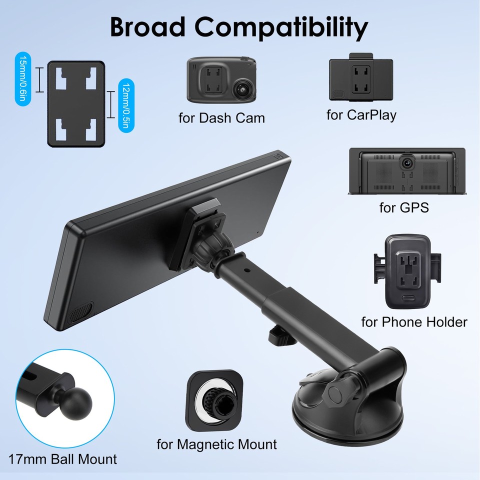 Suction Cup Car Mount for 7-11" CarPlay Screen Rotation Dashboard ...
