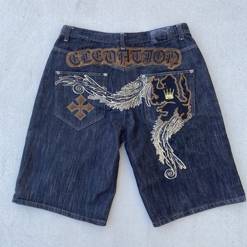 VTG Y2K Delf Trading Imperious Denim Embroidered Jean Shorts Jorts Mens ...